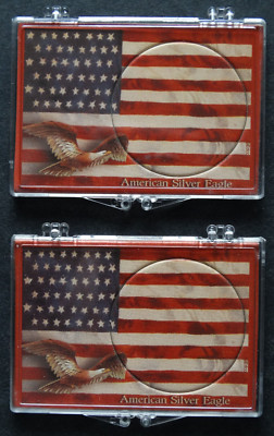 2 Edgar Marcus Silver Eagle Snaplock Case Coin Holder 2X3 Eagle and ...