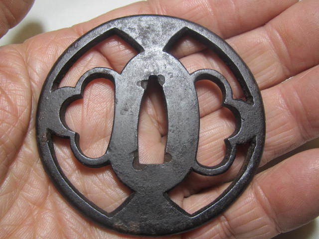 Tsuba Samurai Sword Guard A-25 Iron Round Shape Keyhole Diagram Good ...
