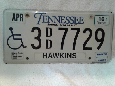 license plate HANDICAP TENNESSEE sounds good to me 3DD 7729 HAWKINS ...