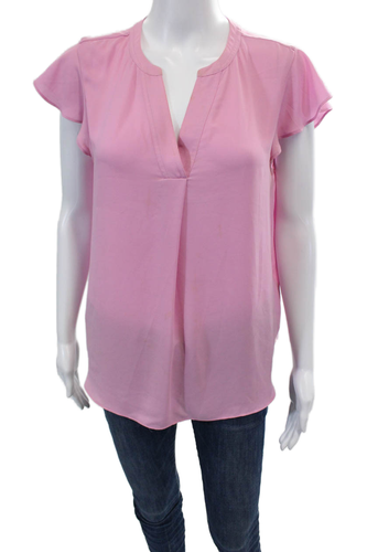 J Crew Womens V-Neckline Ruffle Cap Sleeve Curved Hem Blouse Pink Size ...