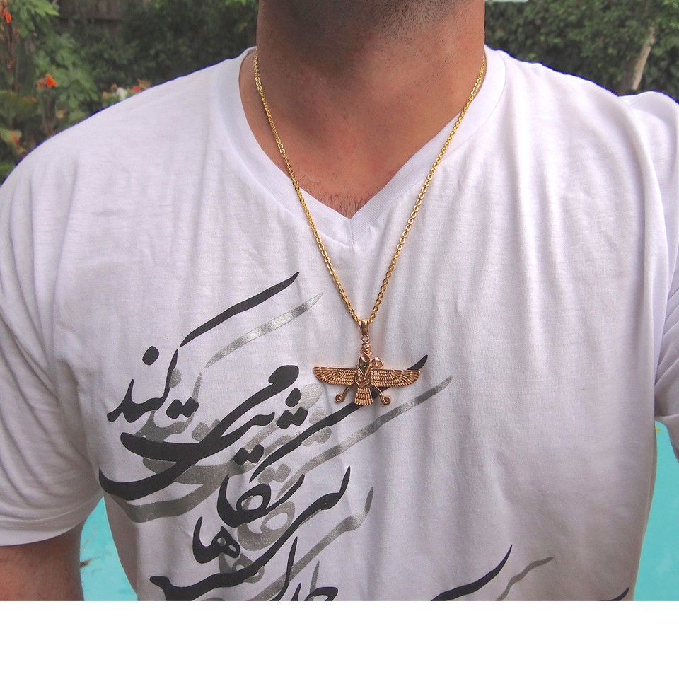 Gold Pt Double sided Farvahar Faravahar Necklace Chain Persian Farohar ...