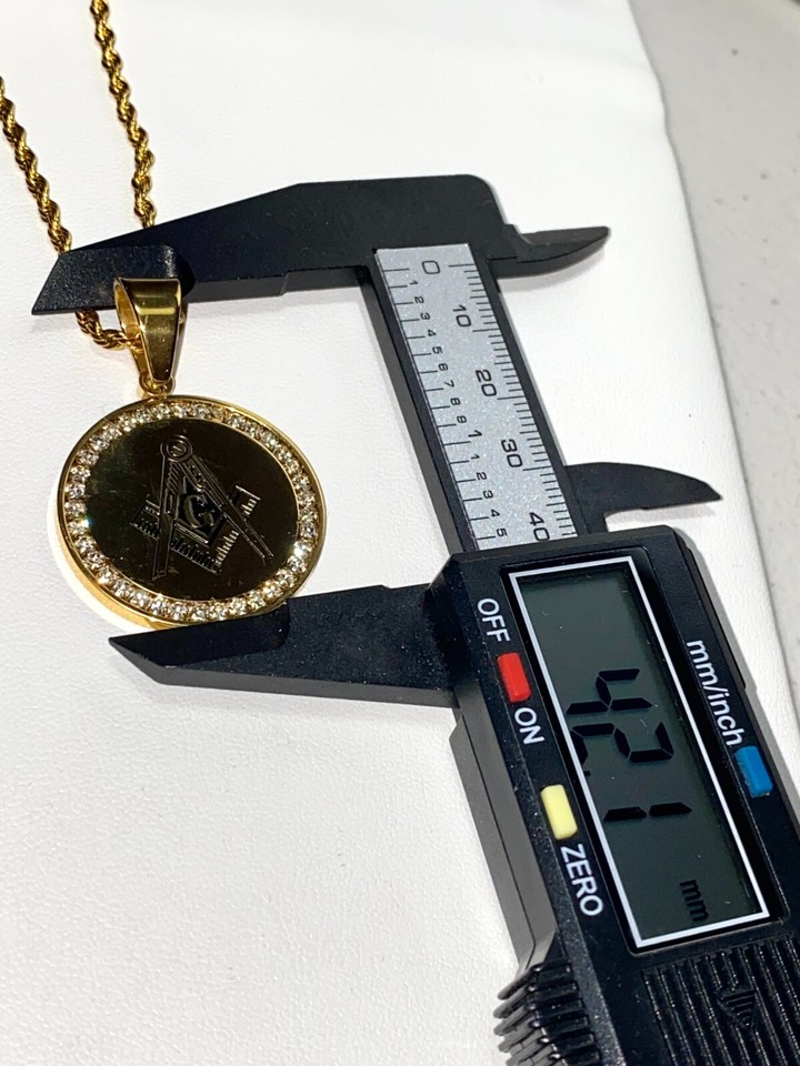 Mens 14k Gold Mason Symbol G Masonic Freemason Iced Pendant Rope Chain ...