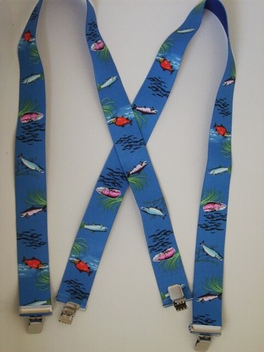 Men's X Style Suspenders with Salmon Fish Design, USA Made | eBay