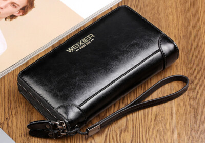 WEIXIER Business Men's Double Zipper Leather Clutch Wallet Purse ...