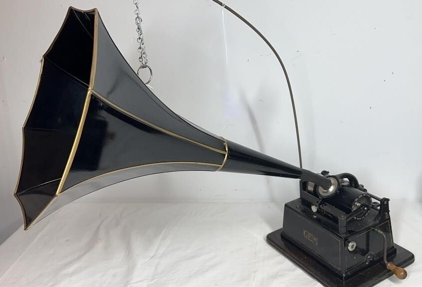 ANTIQUE EDISON GEM MODEL B CYLINDER GRAPHOPHONE PHONOGRAPH WITH HORN ...