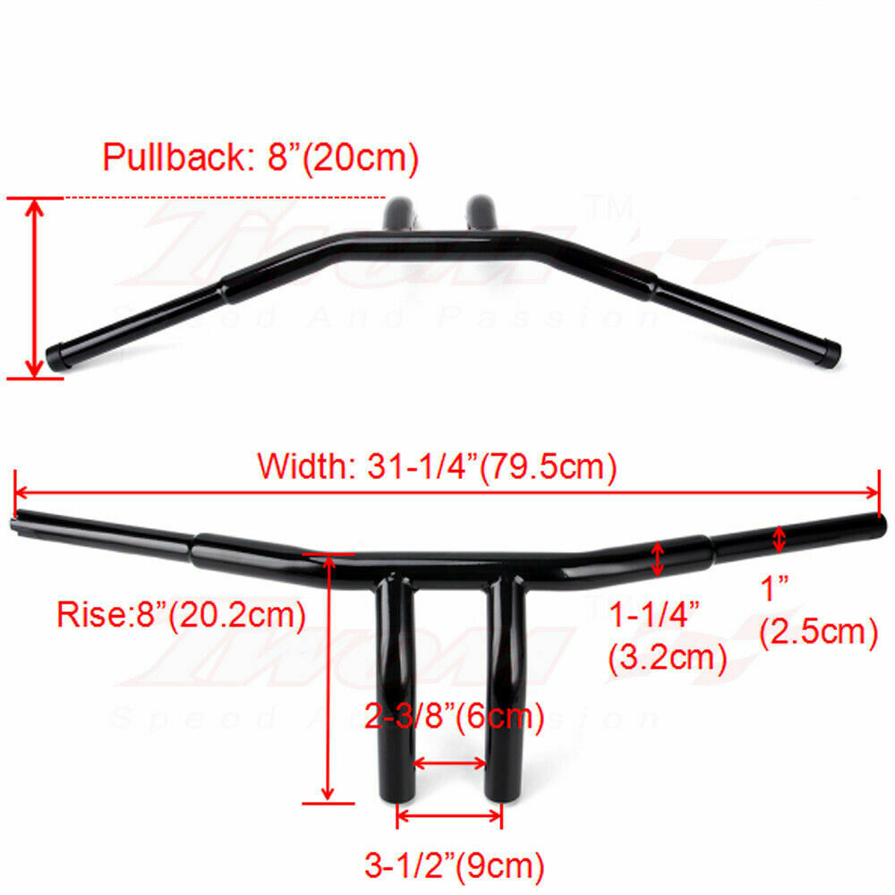 1-1/4" CUSTOM 8" RISE T-BAR HANDLEBARS DRAG BARS FOR HARLEY FLST FXST ...