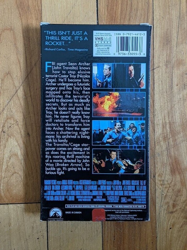 Face/Off (VHS, 1997) Nicolas Cage John Travolta Paramount 973633055382 ...