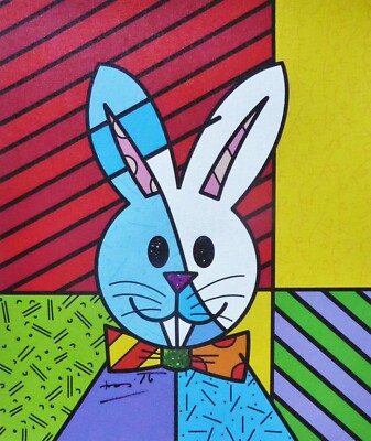 ROMERO BRITTO EASTER BUNNY 2021 HAND SIGNED embellished on Canvas ...