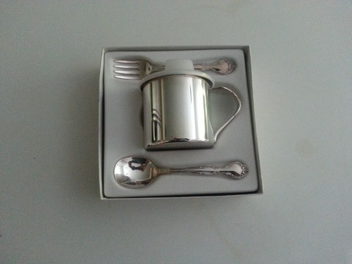 NEW Vintage Community Silver Co. Silverplate Baby Cup, spoon and folk ...