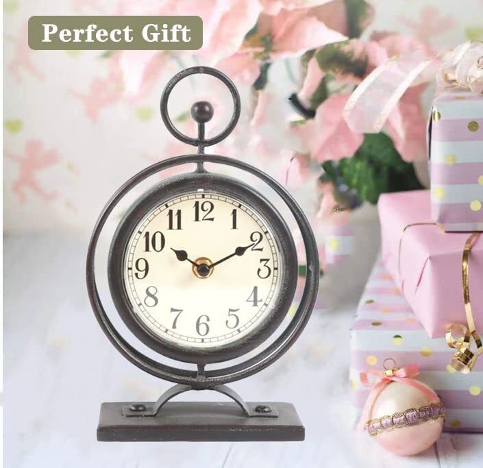 Small Vintage Metal Desk Clock, Decorative Table Clock for Living Room ...