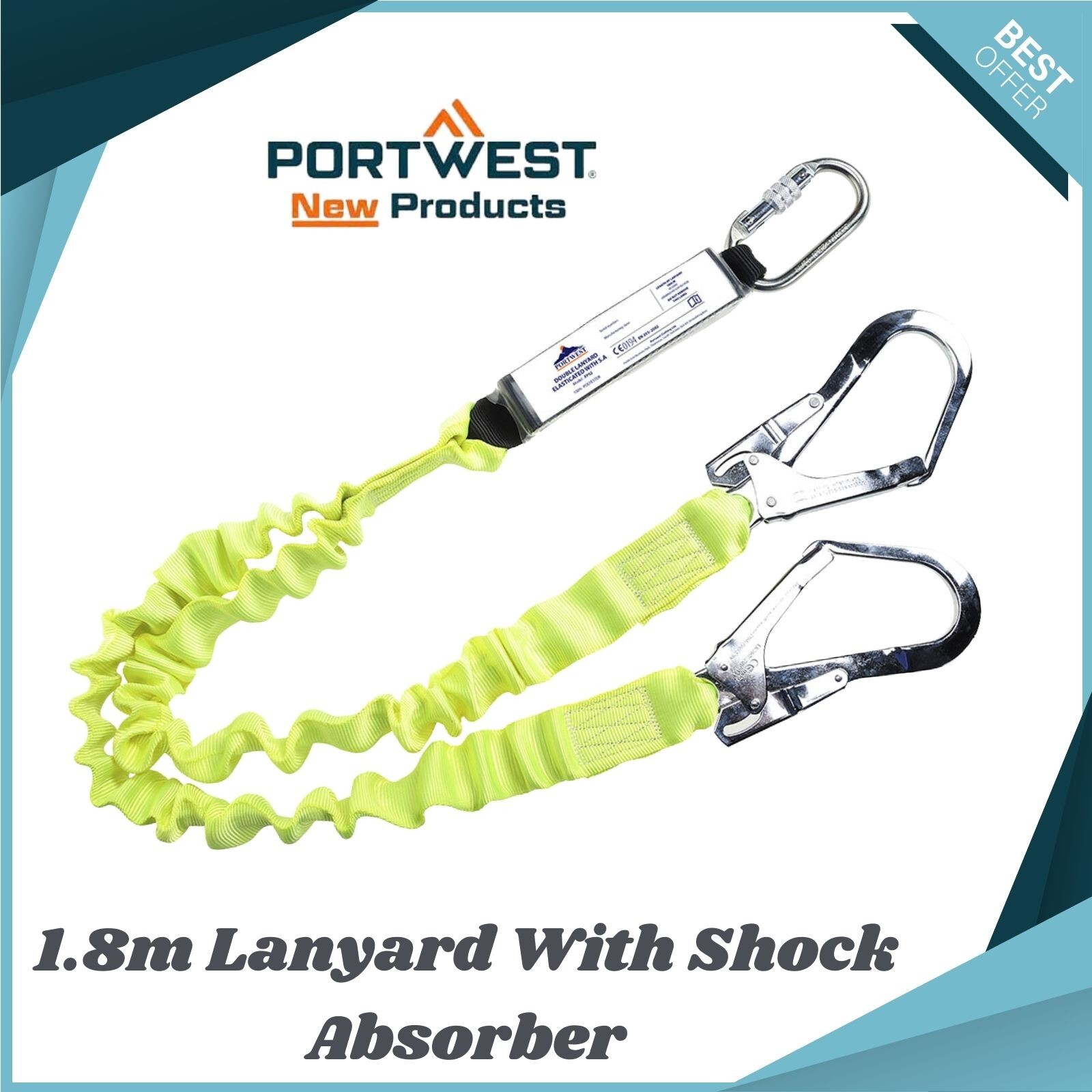 Portwest Safety Harness Double Lanyard Elasticated With Shock Absorber ...