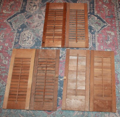 Vintage Wood Louvered Window Shutters Interior Folding Rustic Farmhouse ...
