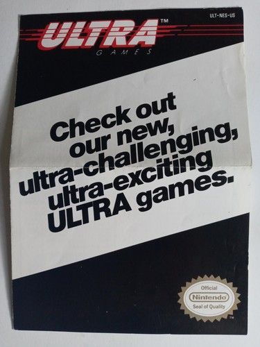 Ultra Games ULT-NES-US Insert Poster Nintendo NES Instruction Manual ...