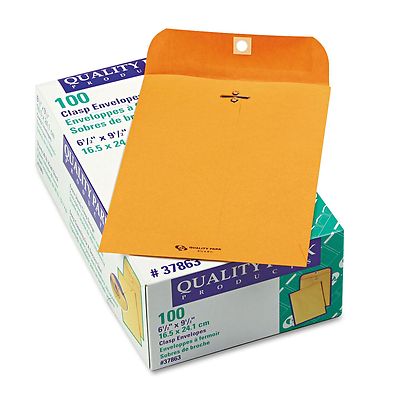 New 100 #63 Metal Clasp Envelope Brown Kraft Gummed Flap 6 1/2 x 9 1/2 ...