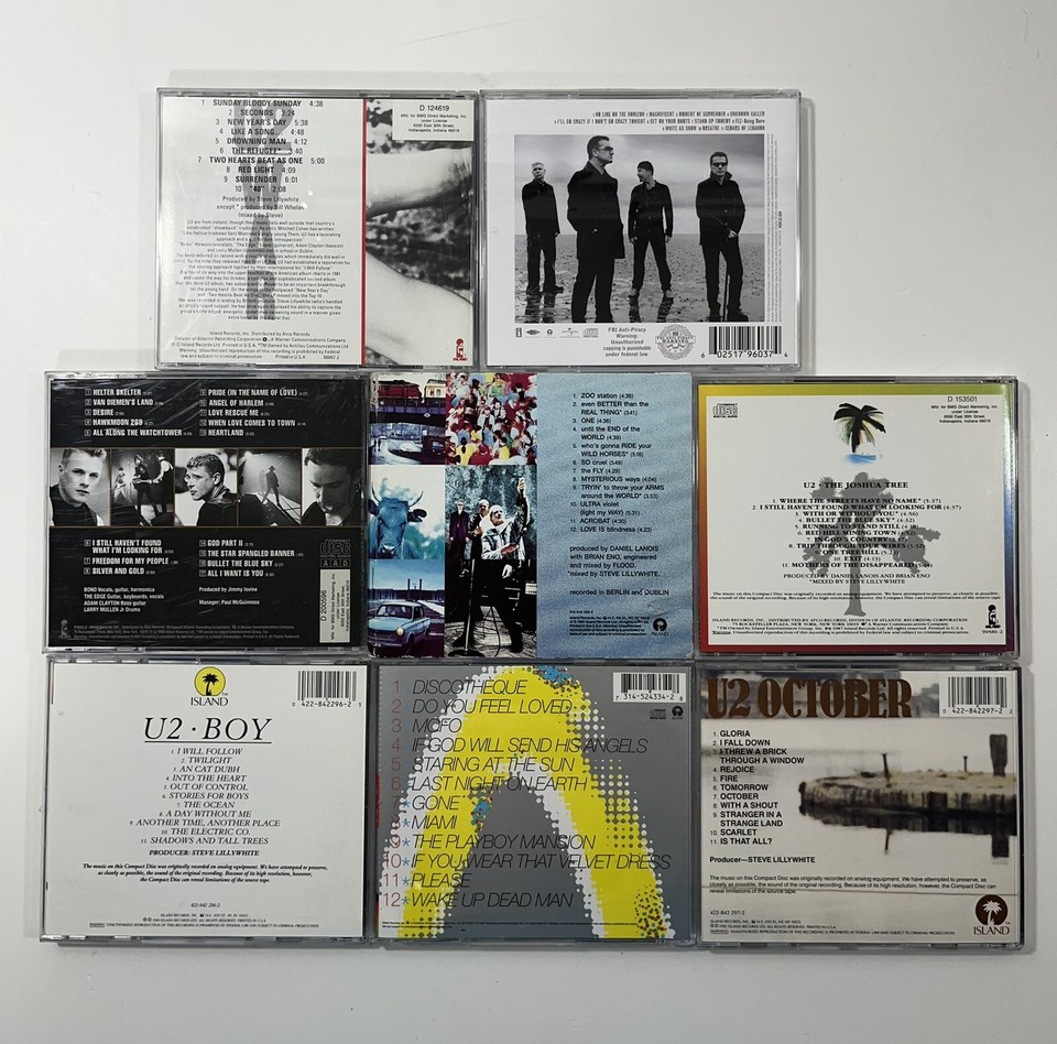 U2 CDs Lot Of 8 (Pop, October, Boy, The Joshua Tree, Rattle And Hum ...