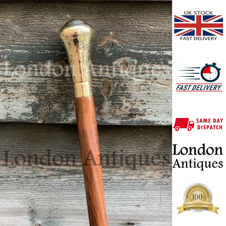 GENTLEMENS CLASSIC WOODEN WALKING CANE BRASS HANDLE SHINY FINISH ...