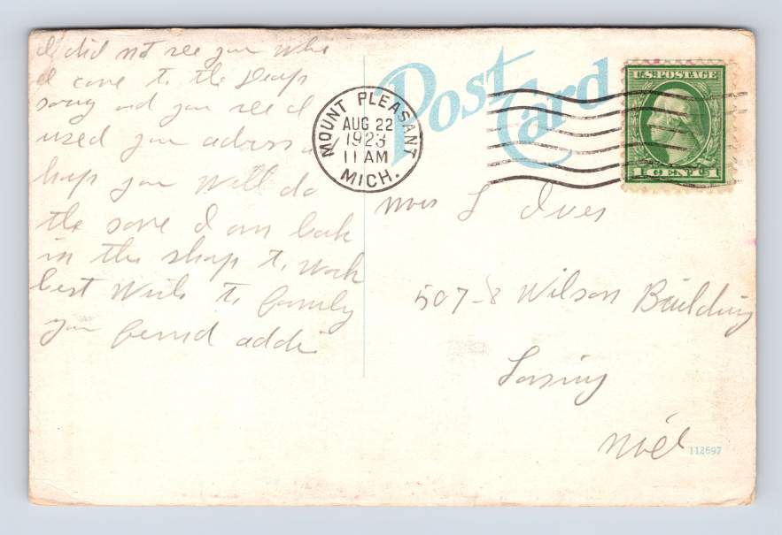 Greetings from MOUNT PLEASANT Michigan Antique Generic Postcard 1923 | eBay