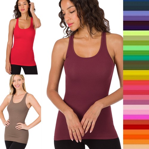 Round Neck Racerback Ribbed TANK TOP Soft Stretch Thin Cotton ...