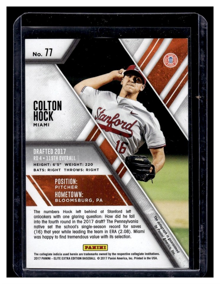 Hock, Colton - 2017 Elite Extra Edition - Autograph - 74/100 | eBay