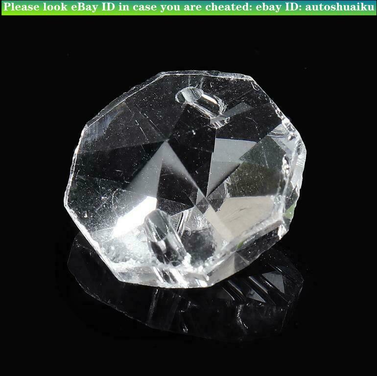 200PCS Clear Crystal Glass Chandelier Part Prisms Octagonal Beads Decor ...