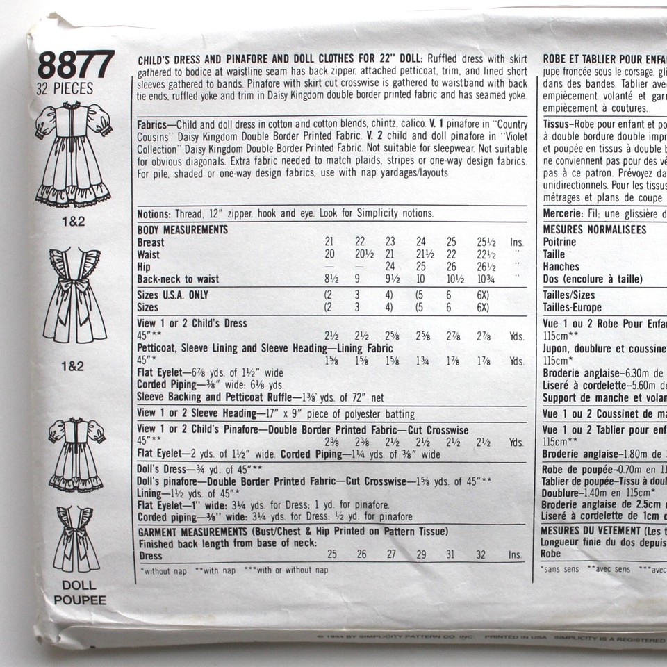 Simplicity Daisy Kingdom Toddlers And Childs Dress And 18" Doll Pattern ...