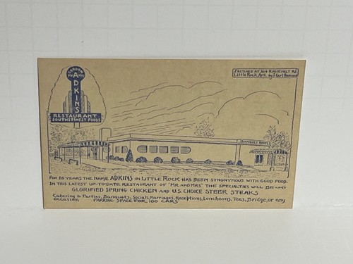 Postcard Atkins Restaurant Little Rock Arkansas Artist J. Carl Hancock ...