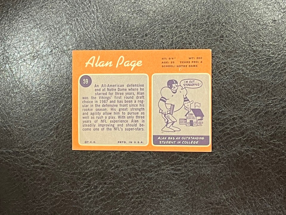 1970 Topps Football Alan Page #59 VG-EX (crease) HOF Rookie RC ...