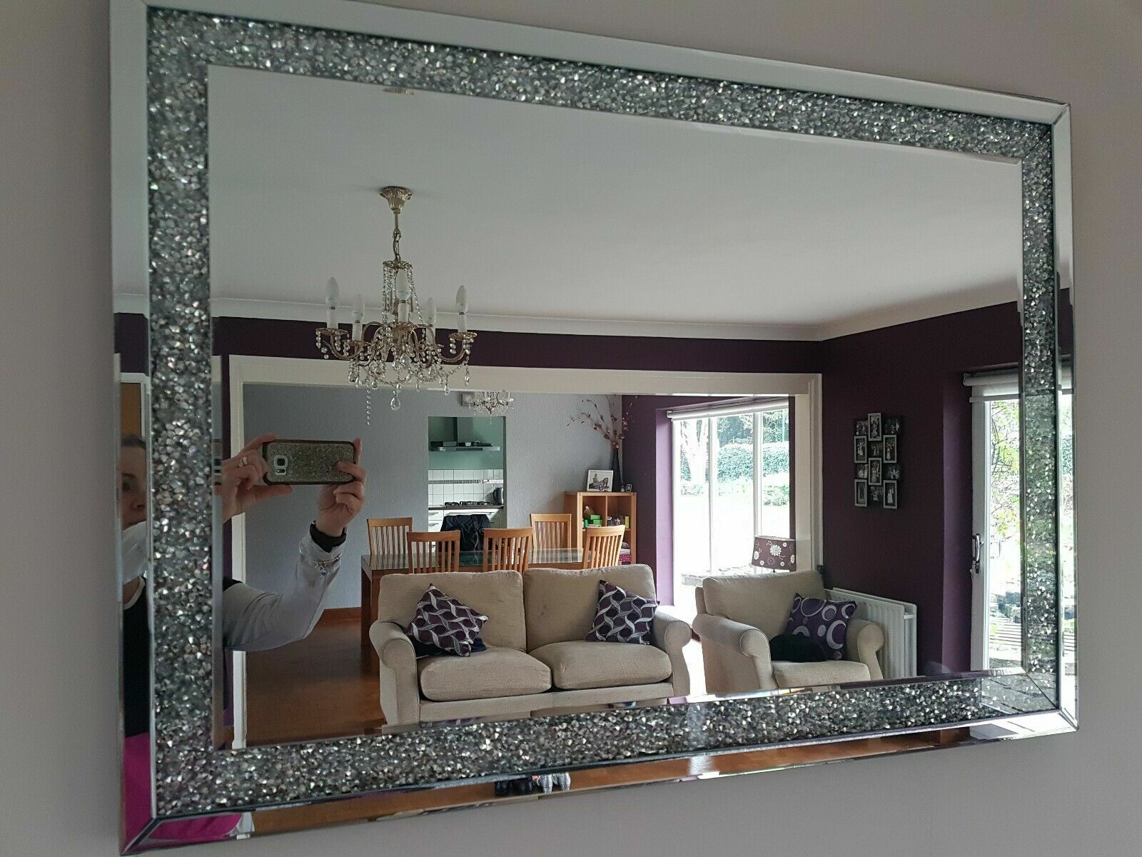 Full Border Large diamond crushed mirror 90x60cm lounge jewelled ...
