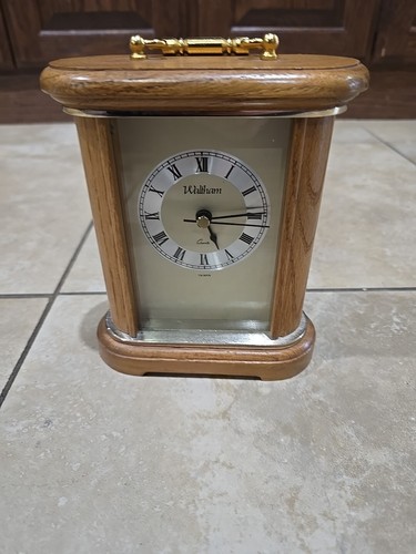 Waltham Quartz Clock Solid Oak Gold Tone Mantle Desk Shelf Battery ...