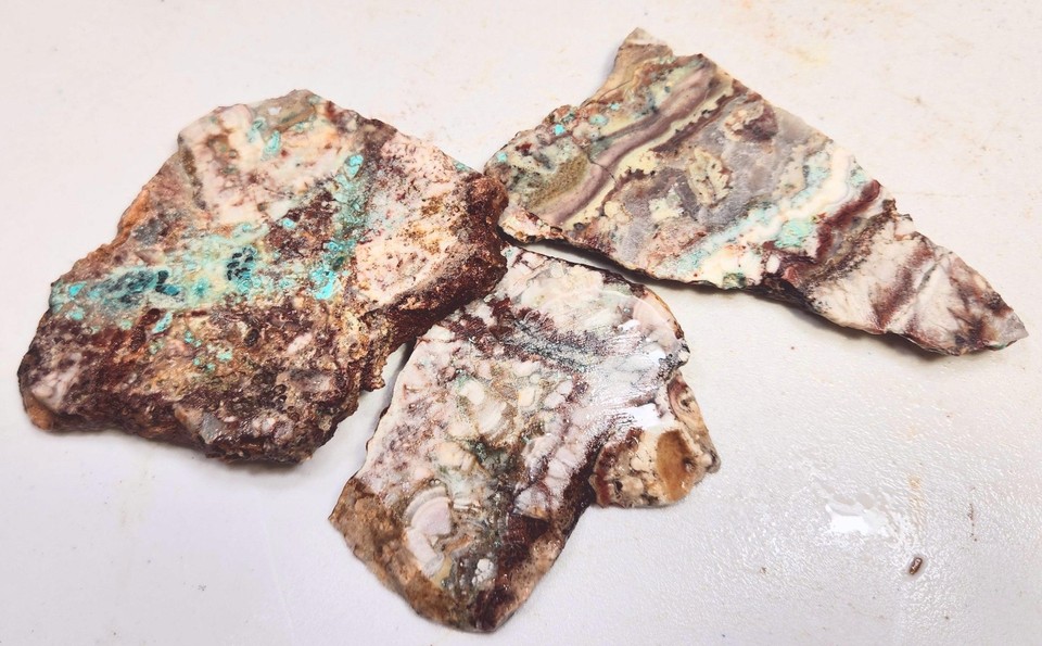 Plume Fluorite w Chrysocolla and Cuprite 3 Big Horn AZ Slabs - Cab ...