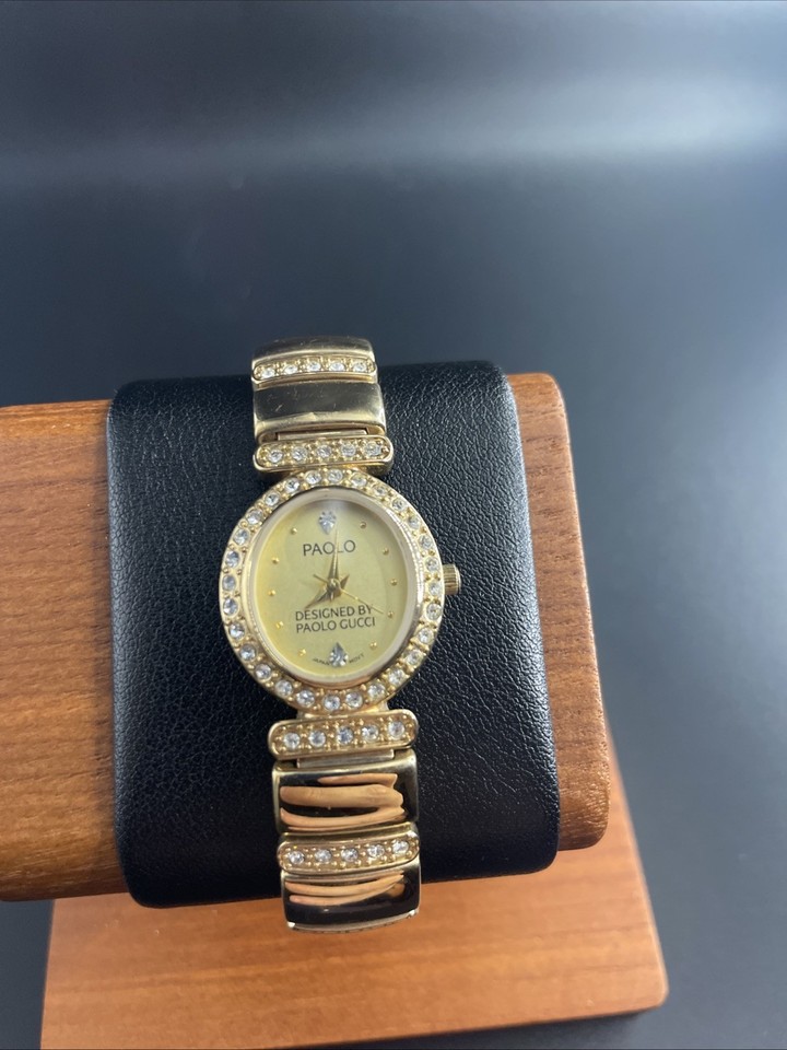 Paolo Gucci Women's Quartz Watch Gold Tone Encrusted Bezel & Dial ...
