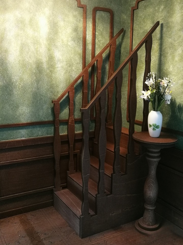 1/6 Scale Dollhouse Miniatures Furniture Vintage Victoria Stairs ...