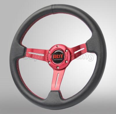 RDT 330mm 2.5" Deep Dish PVC Leather Grip Spoke Racing Steering Wheel ...
