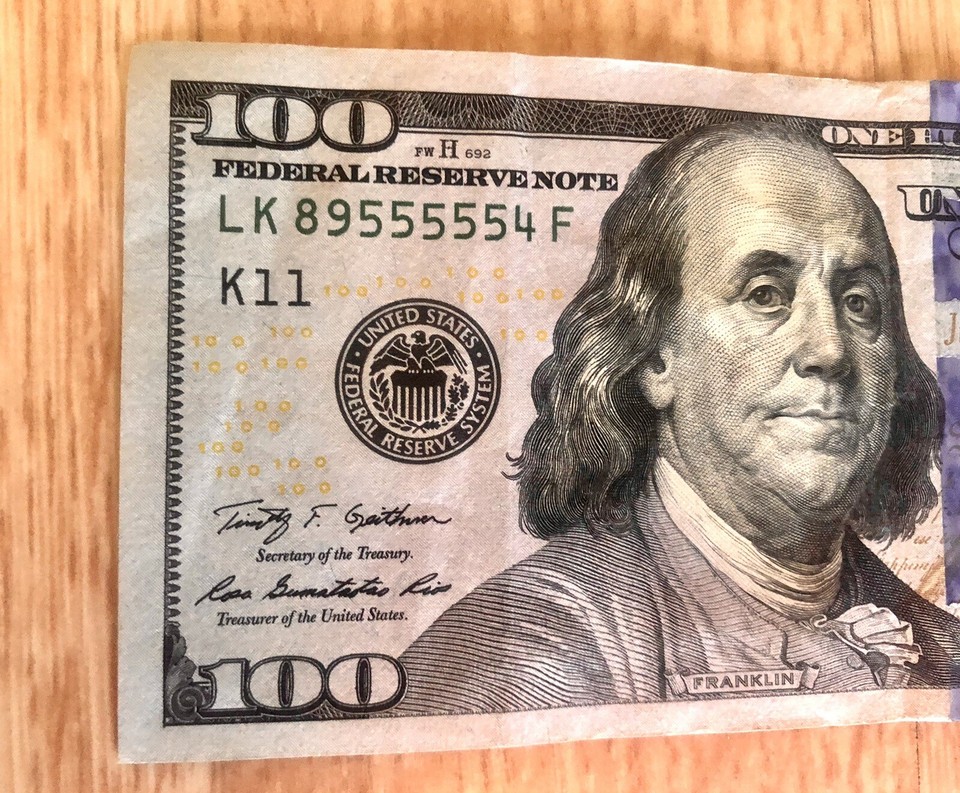 FIVE -In- A ROW - 55555's $100 Dollar Bill SERIAL NUMBER LK 89555554 F ...