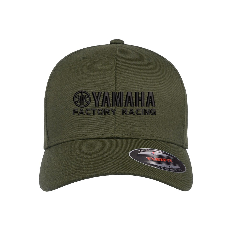 YAMAHA Factory Racing Logo Embroidered Flexfit Hat Flat and Curved | eBay