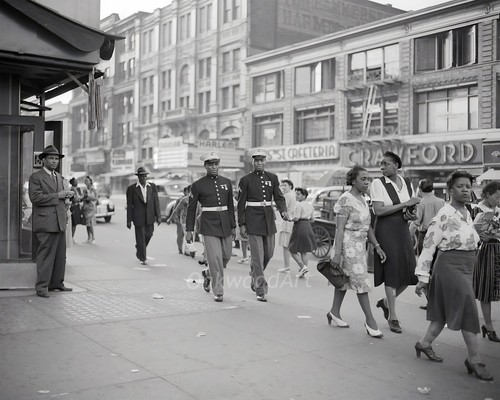 1940s HARLEM STREET SCENE with Marines in Uniform, WW2, Vintage Photo ...