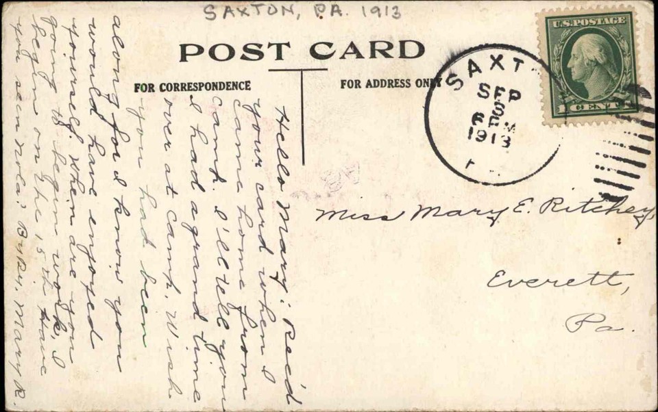 Saxton PA Pennsylvania Pennant Greeting Used 1913 Postcard | eBay