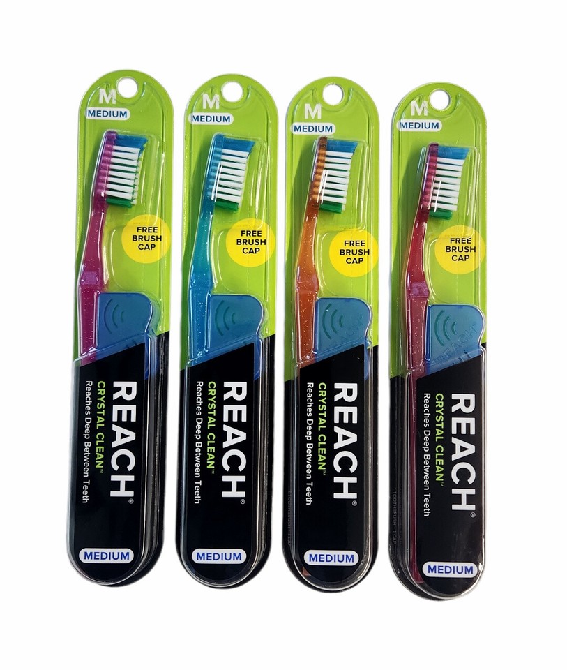 4 Reach Toothbrush Crystal Clean MEDIUM Bristle Hard Toothbrushes with ...