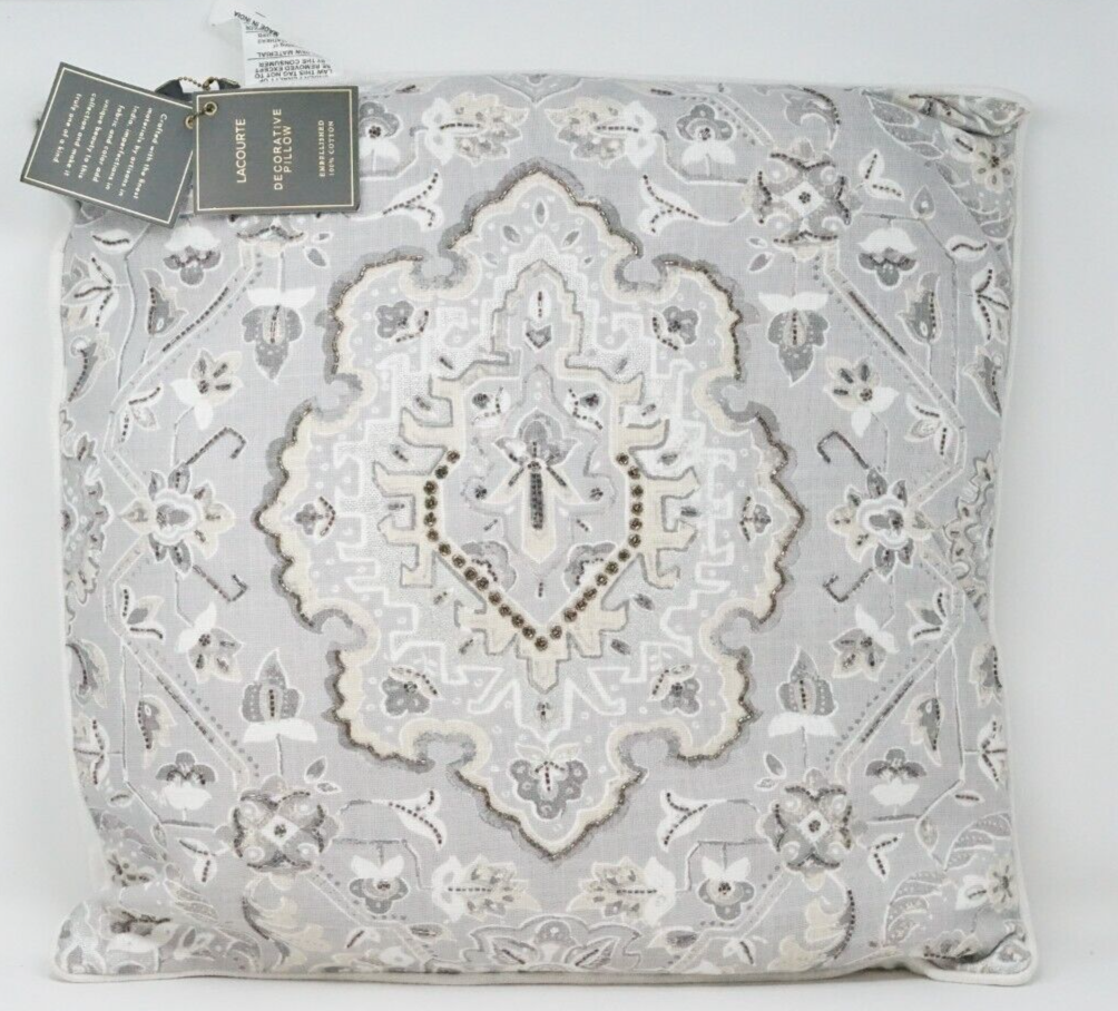 Lacourte Cadora Cotton Embellished Beaded 20" Decorative Pillow - Gray ...