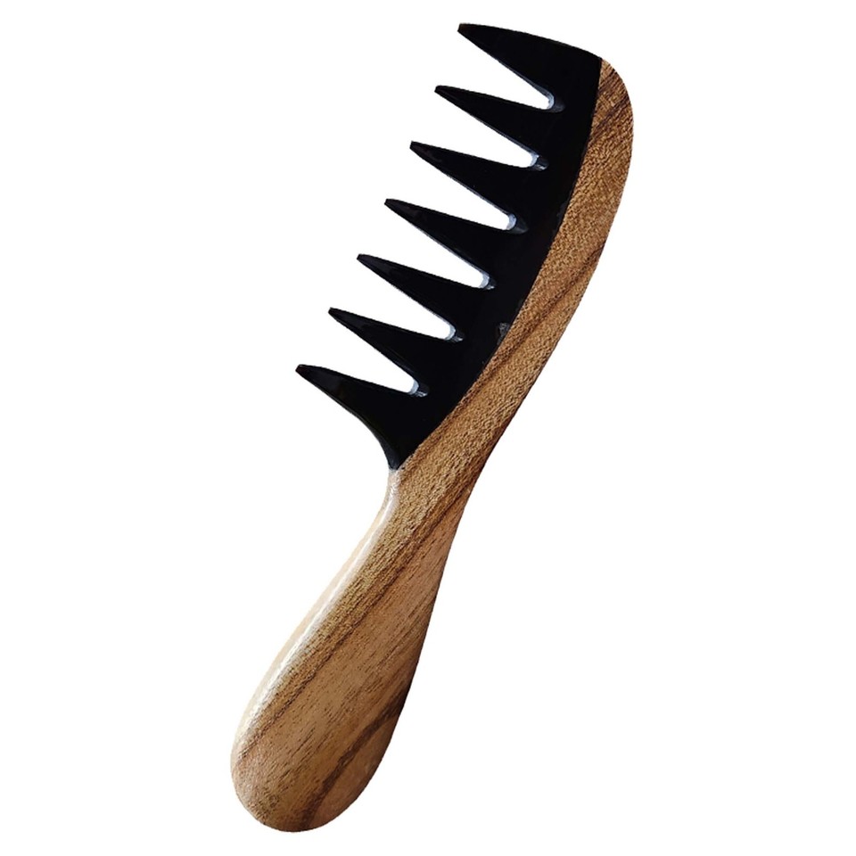 Ginni Marketing Round Handle Wide Black Tooth Wooden Comb Shampoo ...