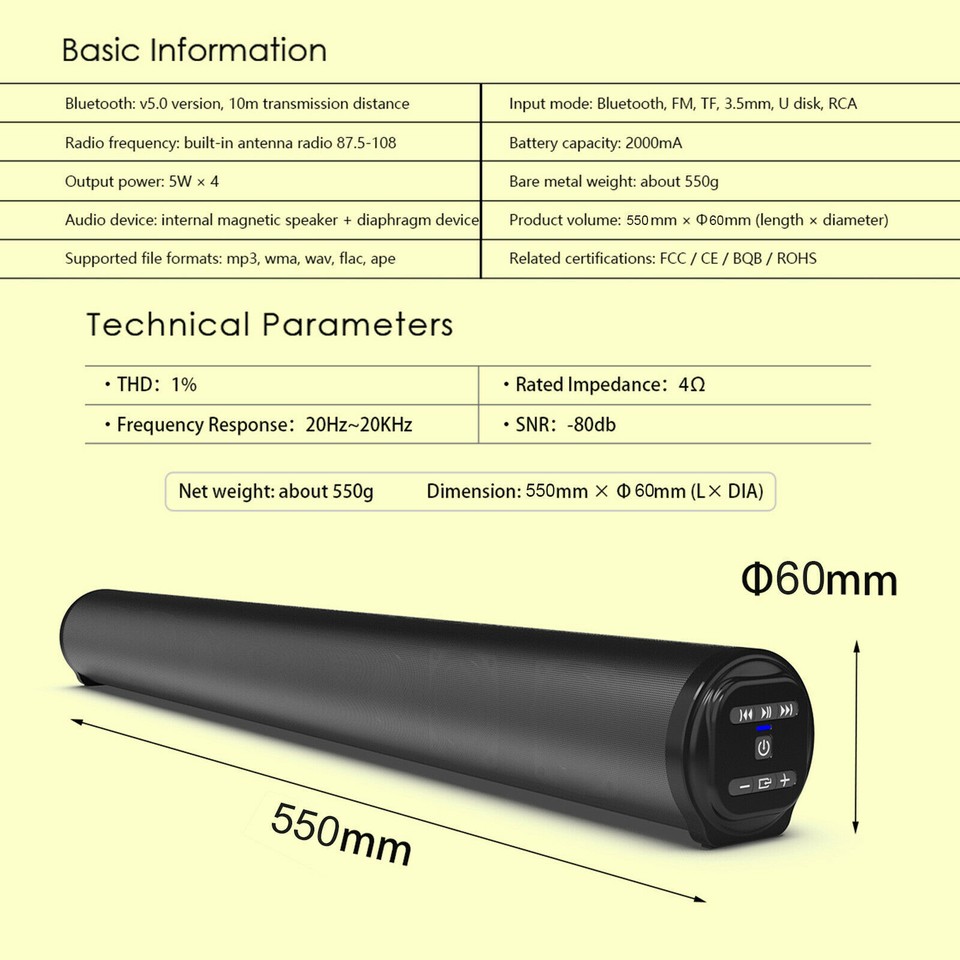 Wireless Surround Sound Bar 4 Speaker System BT Subwoofer TV Home ...