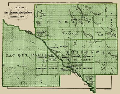 County Map Swift Chippewa Lac Qui Parle Counties Minnesota Andreas 1874 ...