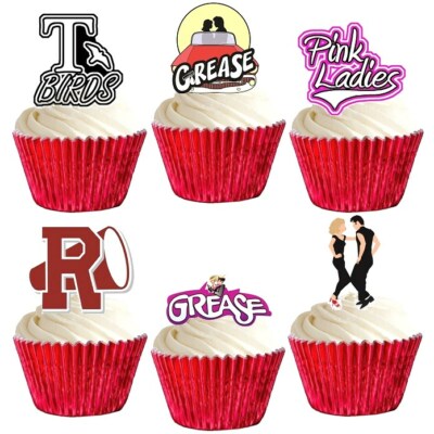 Grease Movie Theme Stand Up Cup Cake Toppers Edible Birthday Party ...