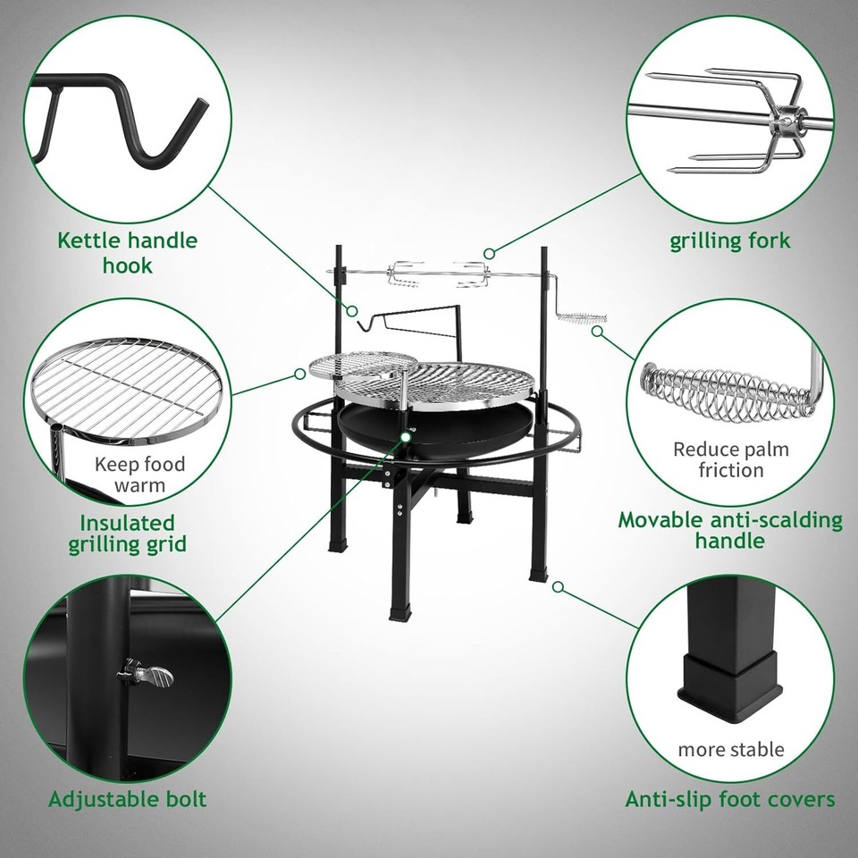 33" 2 in 1 Fire Pit w/Grills, Wood Burning Adjustable Swivel Cooking ...