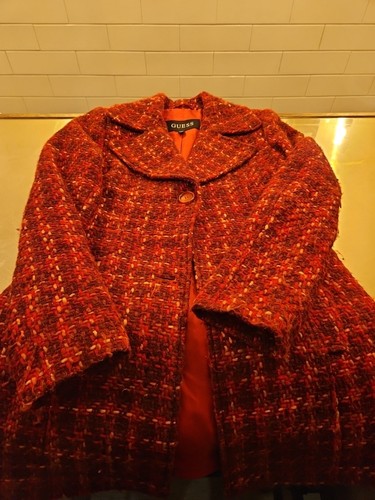 Vintage Womens One Button Maroon Guess Tweet Jacket Size Medium Exc ...