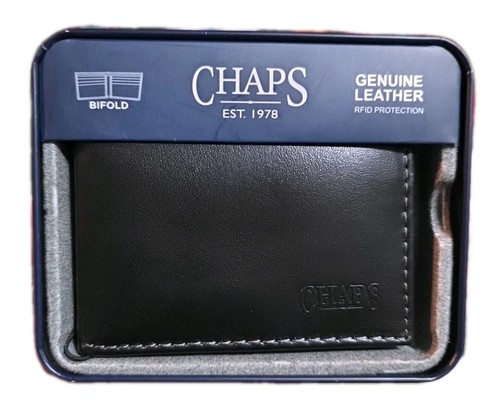 Chaps Ralph Lauren Men's Black Leather Passcase Billfold Wallet RFID ...