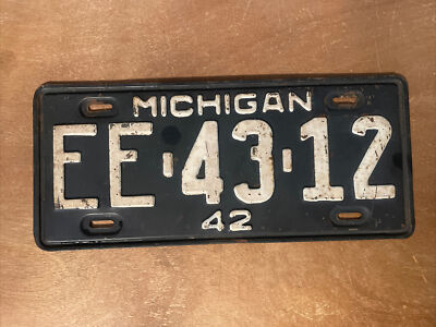 1942 Michigan License Plate # EE-43-12 Oakland County Southfield Troy ...