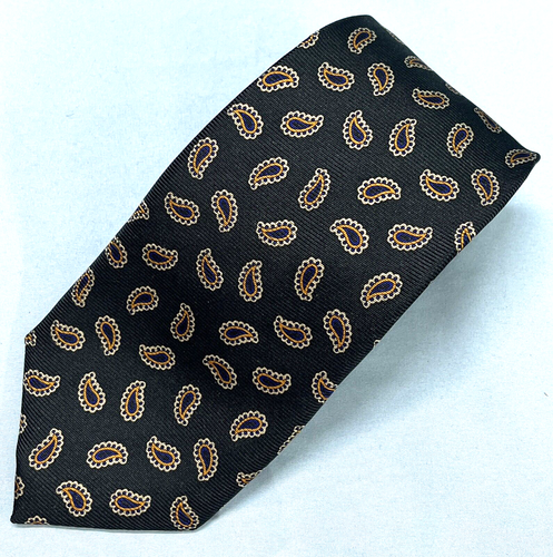 T HARRIS LONDON Black/Blue/Beige PAISLEY PRINT Men's 100% SILK Neck Tie ...