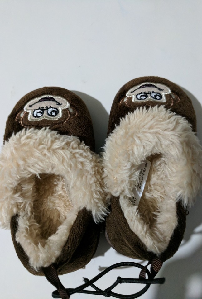 Kids boy girl fuzzy warm comfy monkey slippers size XS 3 NEW | eBay