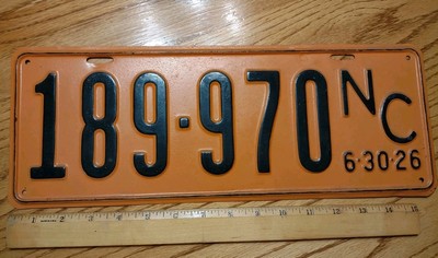 1926 North Carolina License Tag VTG ORIGINAL NC Heavy Metal City Tag ...